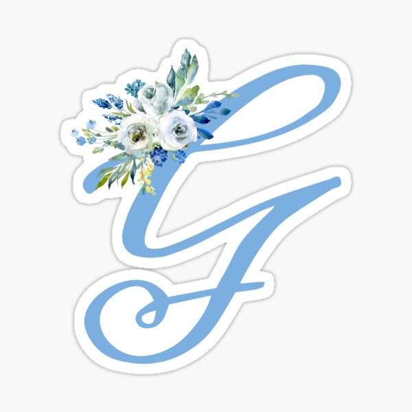 "Calligraphy Blue with Flower Letter G" Sticker by thecoolbean | Redbubble