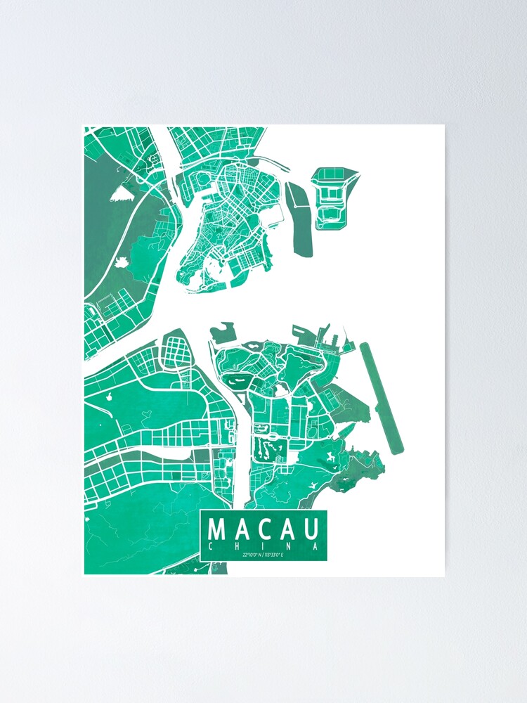 "Macau City Map of China - Watercolor" Poster by deMAP | Redbubble