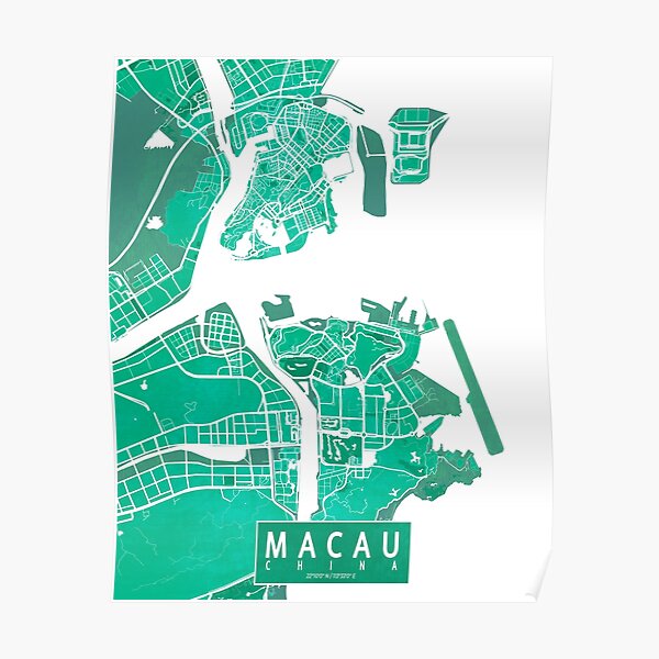 "Macau City Map of China - Watercolor" Poster by deMAP | Redbubble