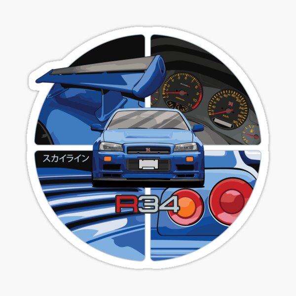 "Skyline GTR R34 Blue Drawing Vector" Sticker for Sale by Ajie Negara ...