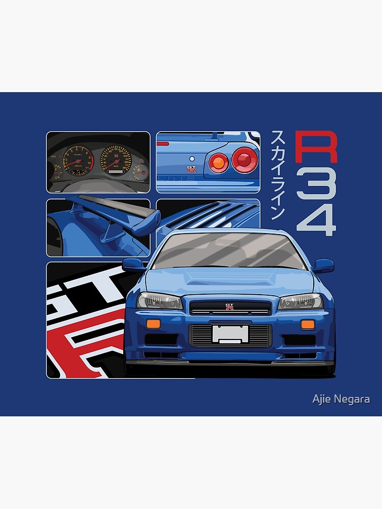 "Skyline GTR R34 Blue Drawing Vector" Throw Blanket by ajienegara ...