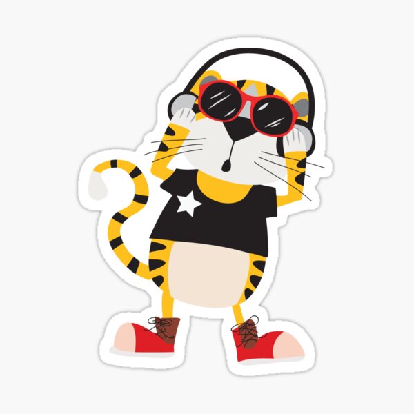 "Cartoon Animals Tiger Listening To Music" Sticker for Sale by ...