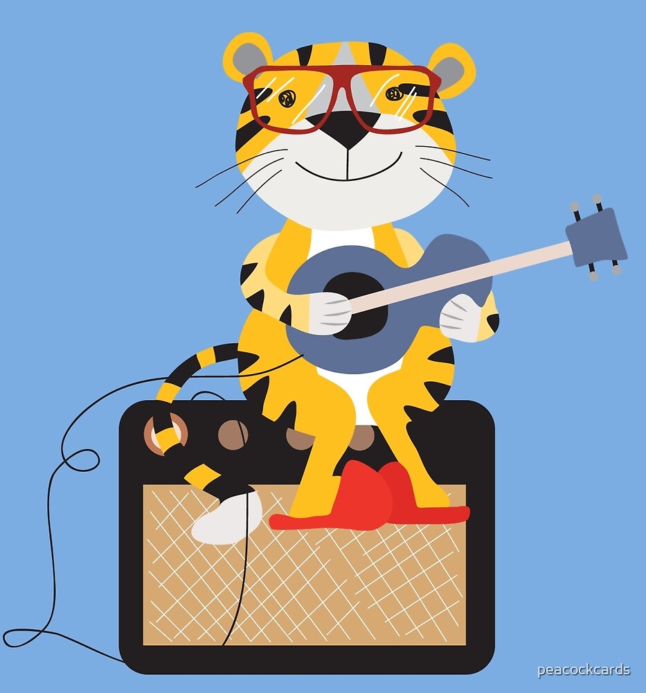 "Cartoon Tiger Playing Guitar" by peacockcards | Redbubble