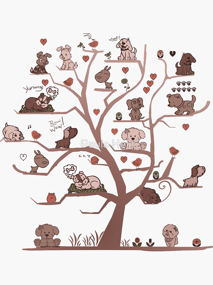 "Tree of Puppies Design" Sticker for Sale by paulahelit | Redbubble