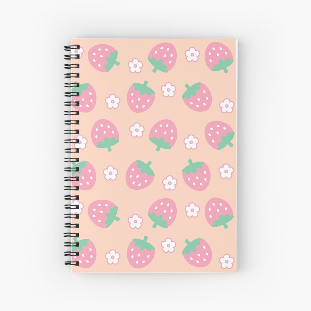 "Strawberries Flowers Pink Peach Kawaii Cute Pastel Aesthetic" Spiral ...