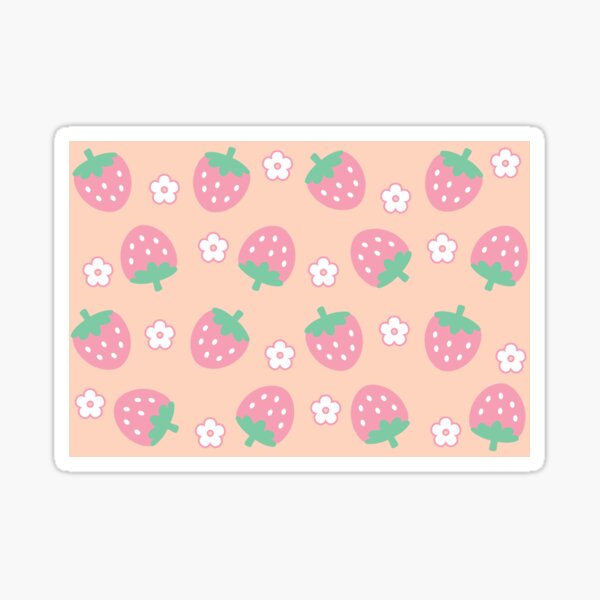 "Strawberries Flowers Pink Peach Kawaii Cute Pastel Aesthetic" Sticker ...