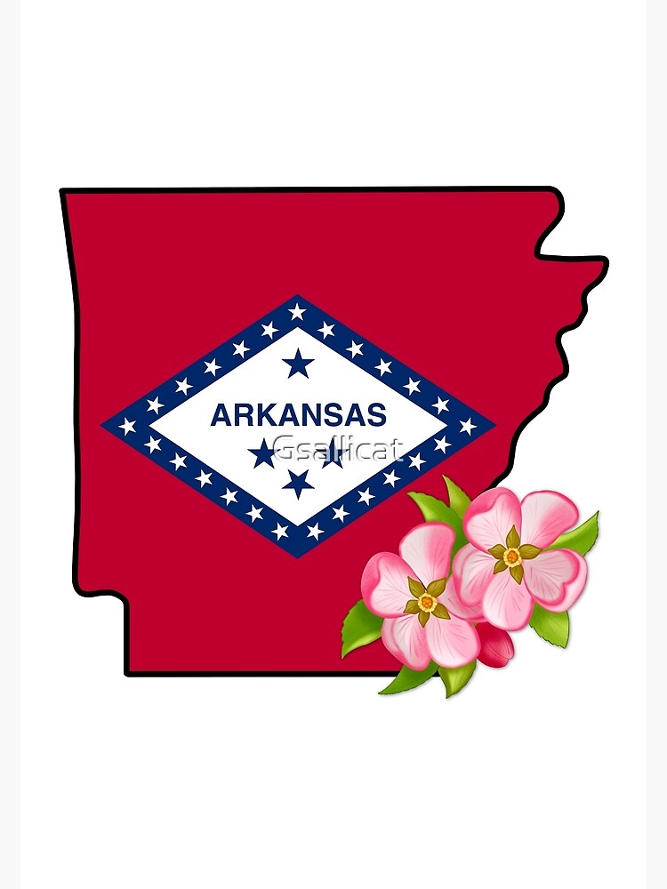 "State of Arkansas Flag with State Flower Apple Blossom" Art Print for ...