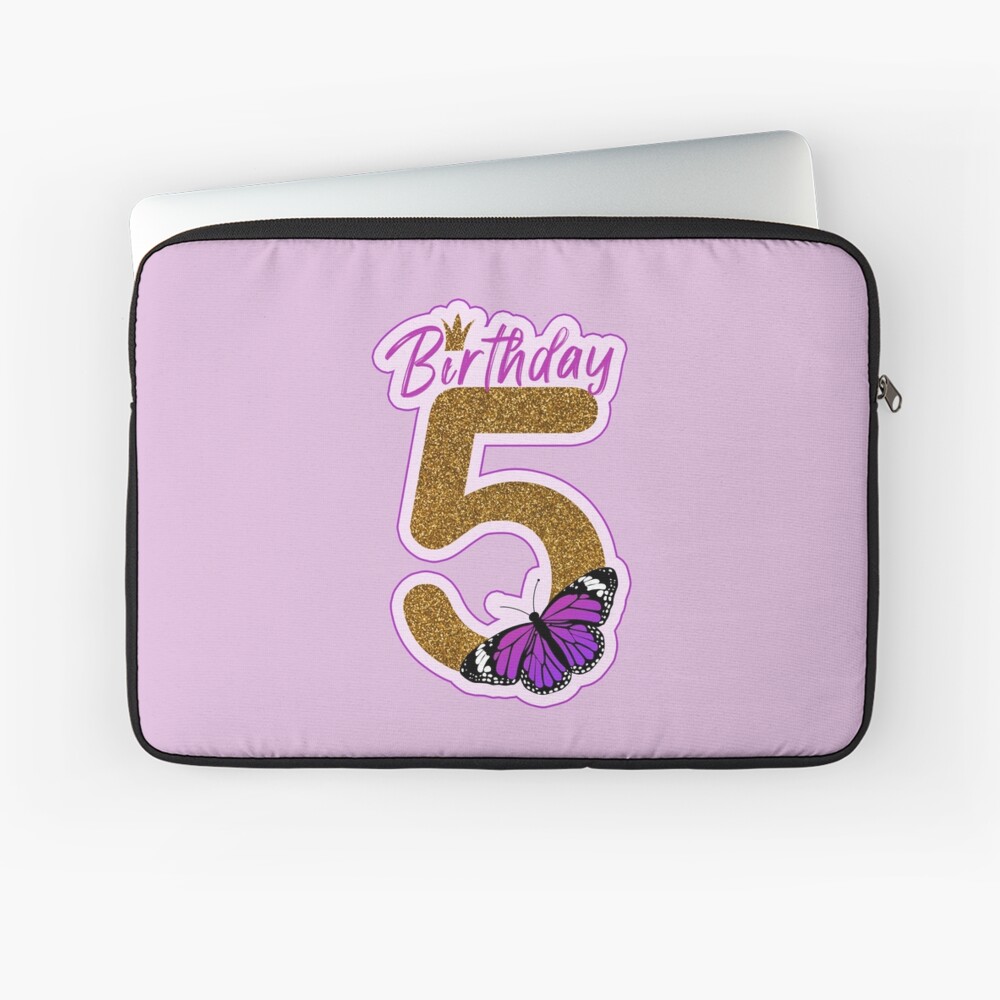 "Pink and golden glitter butterfly birthday 5 years" Sticker for Sale ...