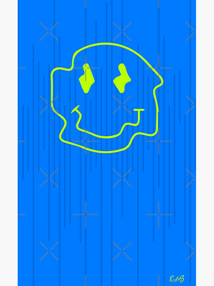 "Melting Droopy Smiley Face (blue and yellow)" Sticker for Sale by ...