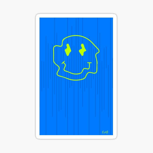 "Melting Droopy Smiley Face (blue and yellow)" Sticker for Sale by ...