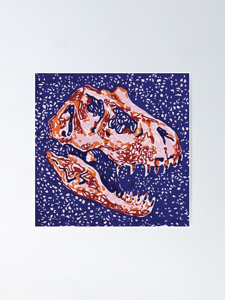 Poster « dessin au trait crâne t-rex », par zoodele | Redbubble