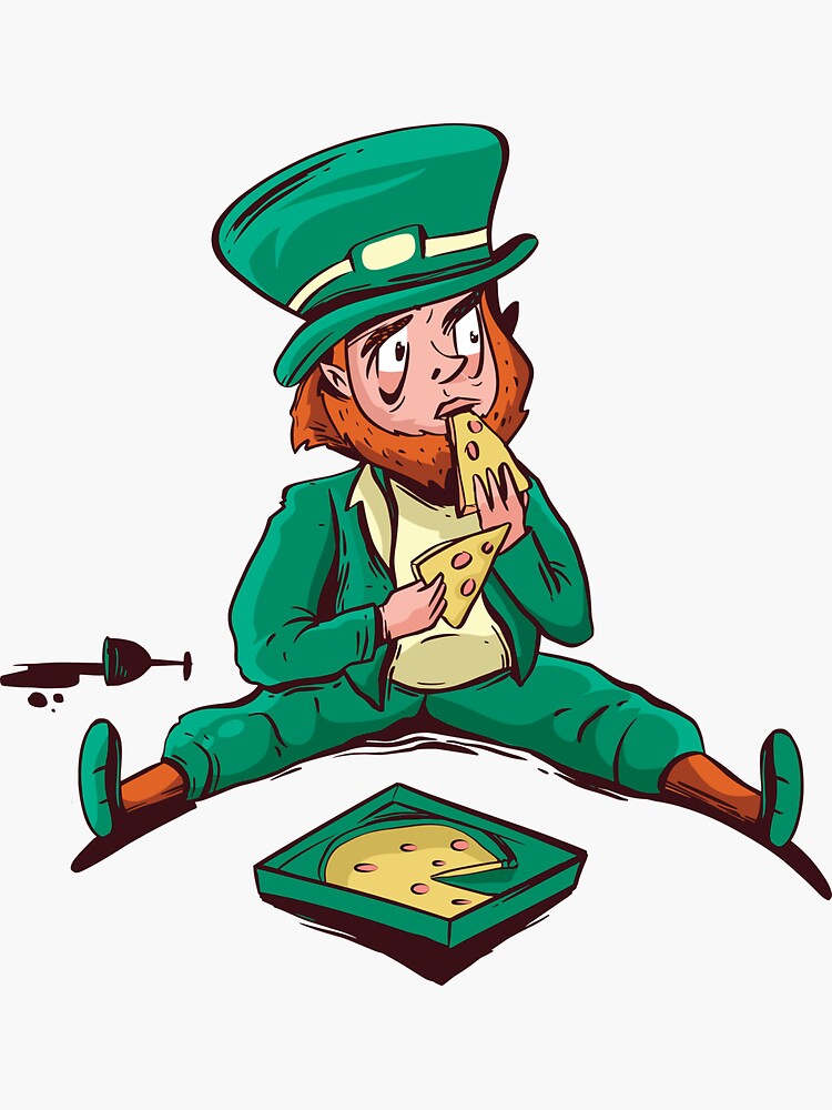 "Just a leprechaun eating pizza..." Sticker for Sale by teez4dayz ...