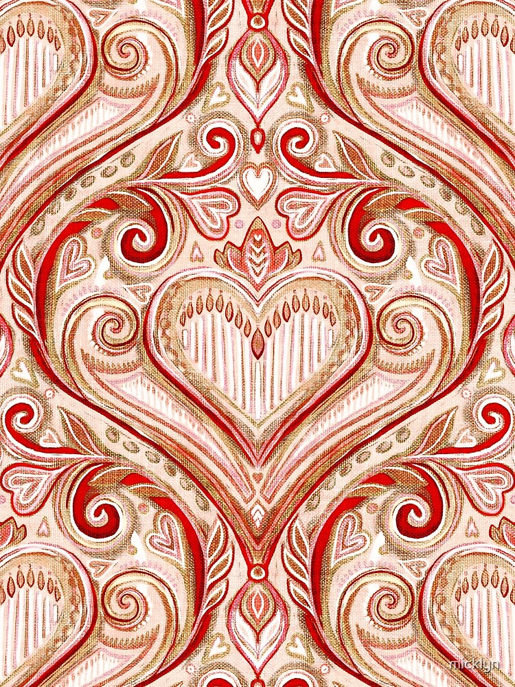 "Rosy Valentine Heart Damask with Faux Linen Texture" Poster for Sale ...