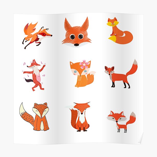 Poster « Autocollants de renard, Foxy, tête de renard, allée de renard ...