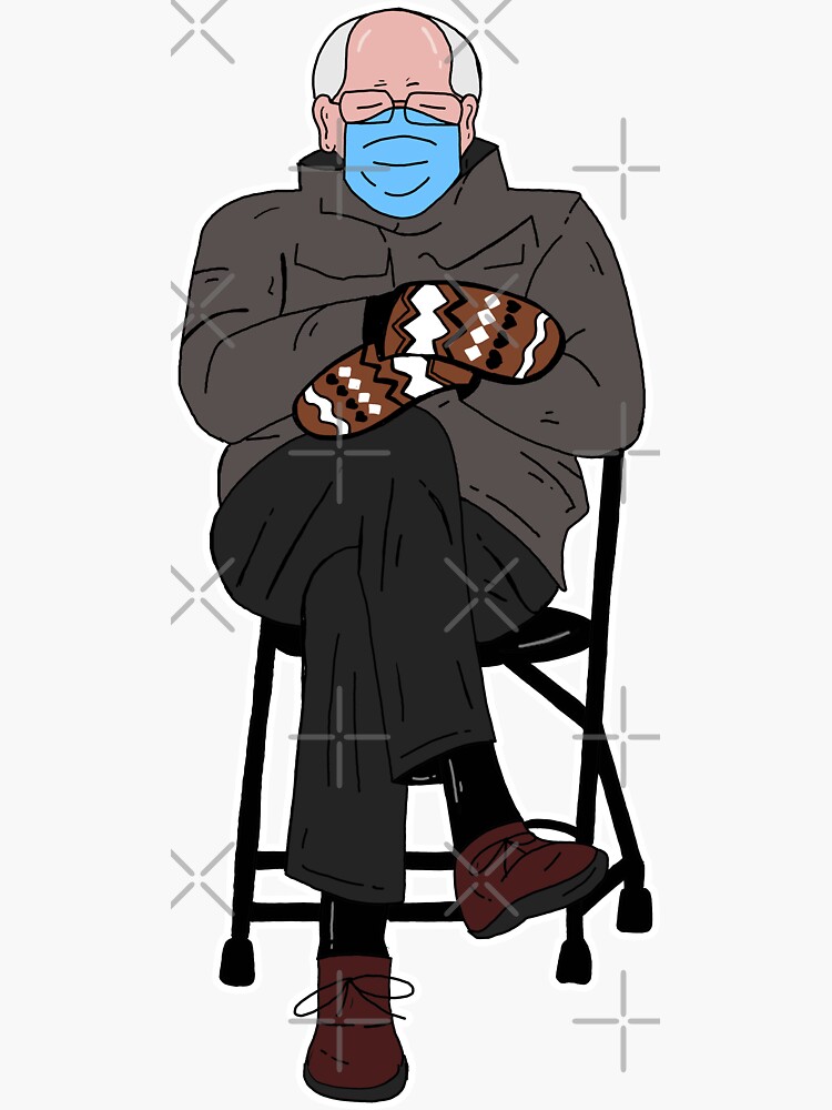 "BERNIE SANDERS WITH MITTENS MEME" Sticker for Sale by lettersbysid ...