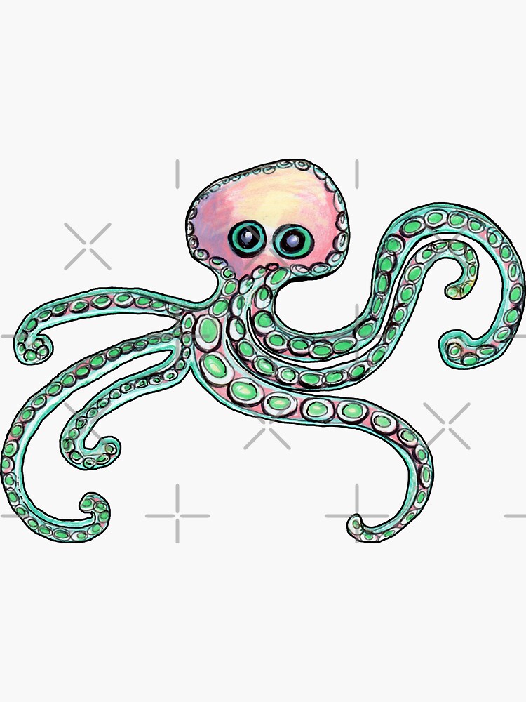 "Worry Wart Octopus Drawing - Pink and Mint" Sticker by Michelebuttons ...