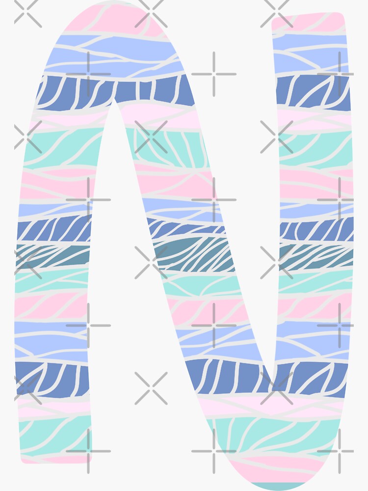 "Pink and Blue Striped Pattern Letter N" Sticker for Sale by ...