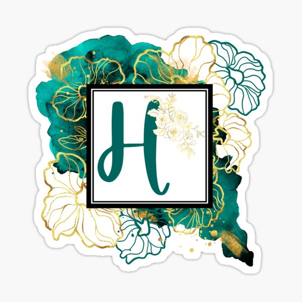 "Teal Gold Floral Watercolor Letter H" Sticker for Sale by thecoolbean ...