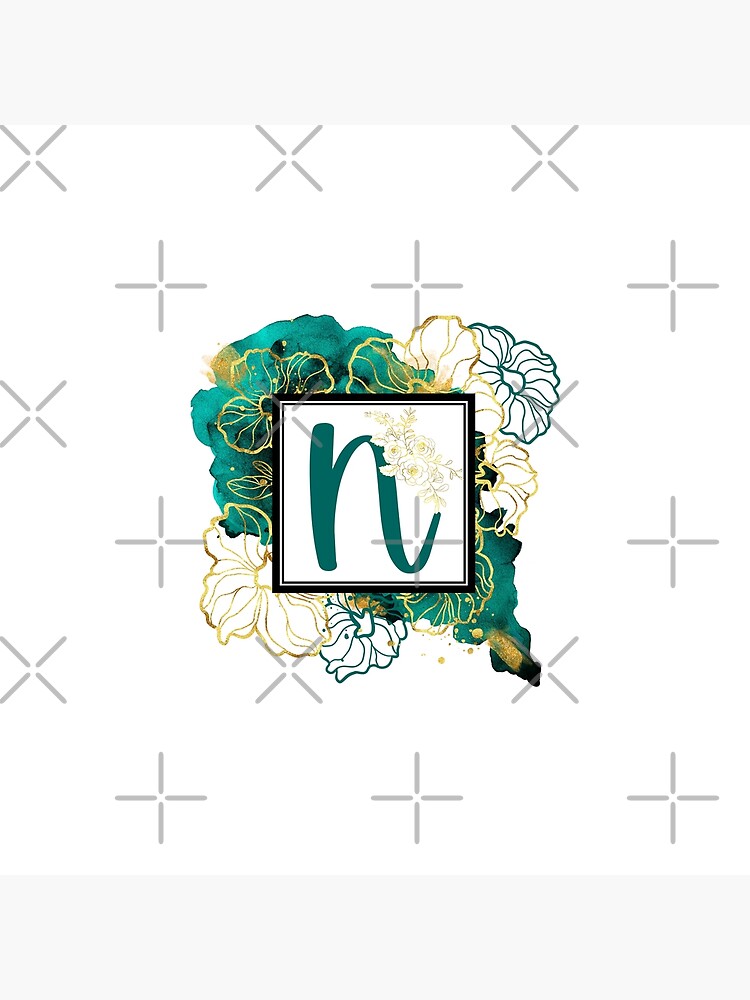 "Teal Gold Floral Watercolor Letter N" Art Print by thecoolbean | Redbubble