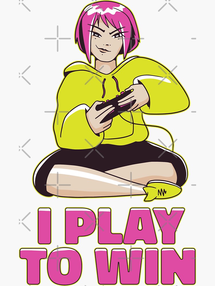 Gamer Girl Play To Win Gaming Saying Sticker Design Sticker For Sale