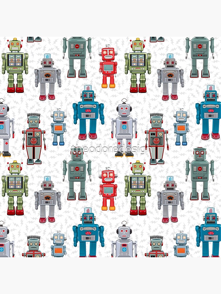Lámina fotográfica «Robots de juguete vintage en blanco, robots ...