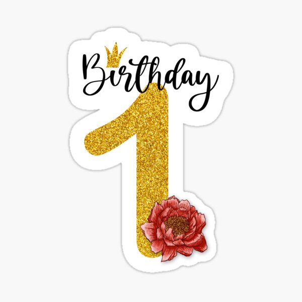 Pegatina «Brillo dorado con peonía roja rosa cumpleañera 1 año amarillo ...