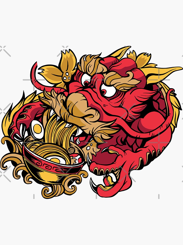 "Dragon Eating Ramen" Sticker for Sale by OnepixArt | Redbubble