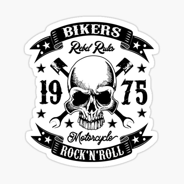 "Rock Skull Rockabilly Bikers Retro 1975 Vintage 70s Rockers" Sticker ...