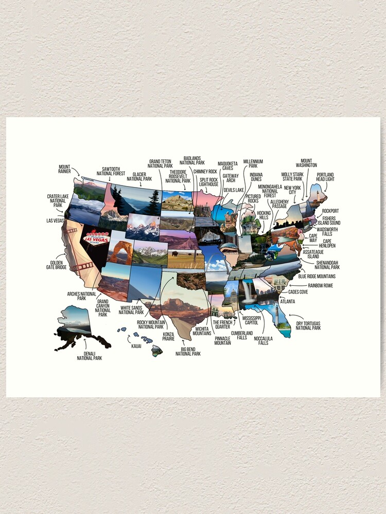 "United States Map of Landmark Illustrations" Art Print for Sale by ...