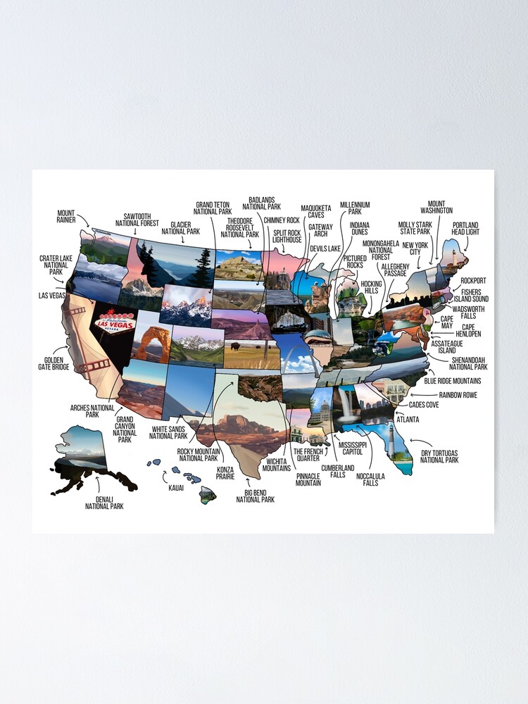 "United States Map of Landmark Illustrations" Poster for Sale by ...