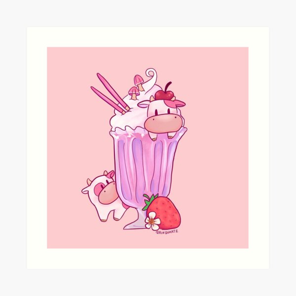 "strawberry milkshake cow" Art Print for Sale by rinquartz | Redbubble