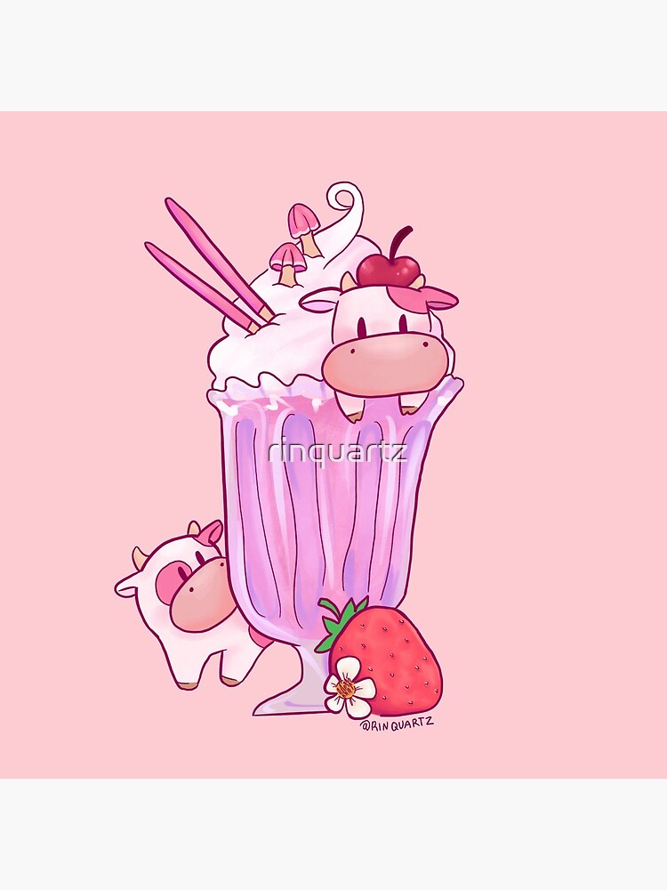 "strawberry milkshake cow" Art Print for Sale by rinquartz | Redbubble
