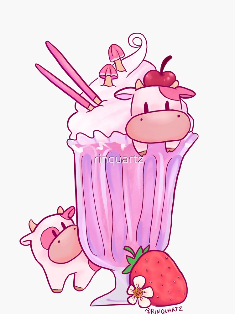 "strawberry milkshake cow" Sticker for Sale by rinquartz | Redbubble