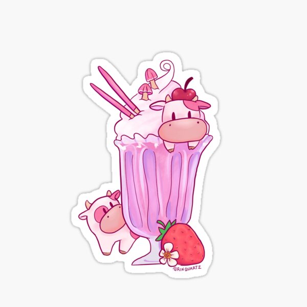 "strawberry milkshake cow" Sticker for Sale by rinquartz | Redbubble