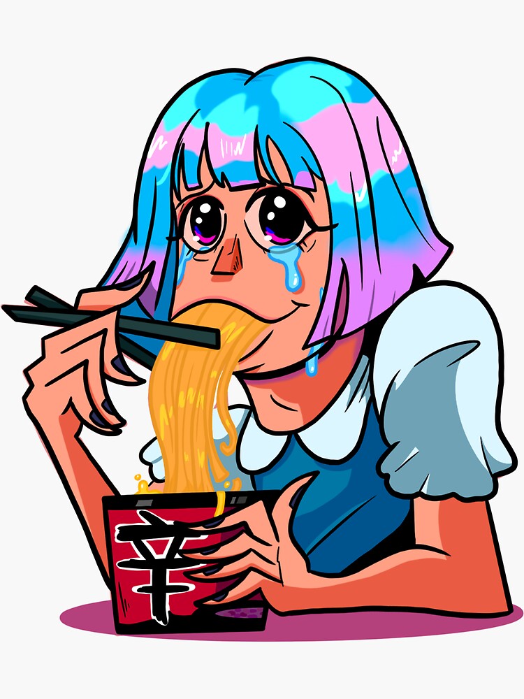 "Crying Noodle Girl" Sticker for Sale by MrMcCl0ud | Redbubble