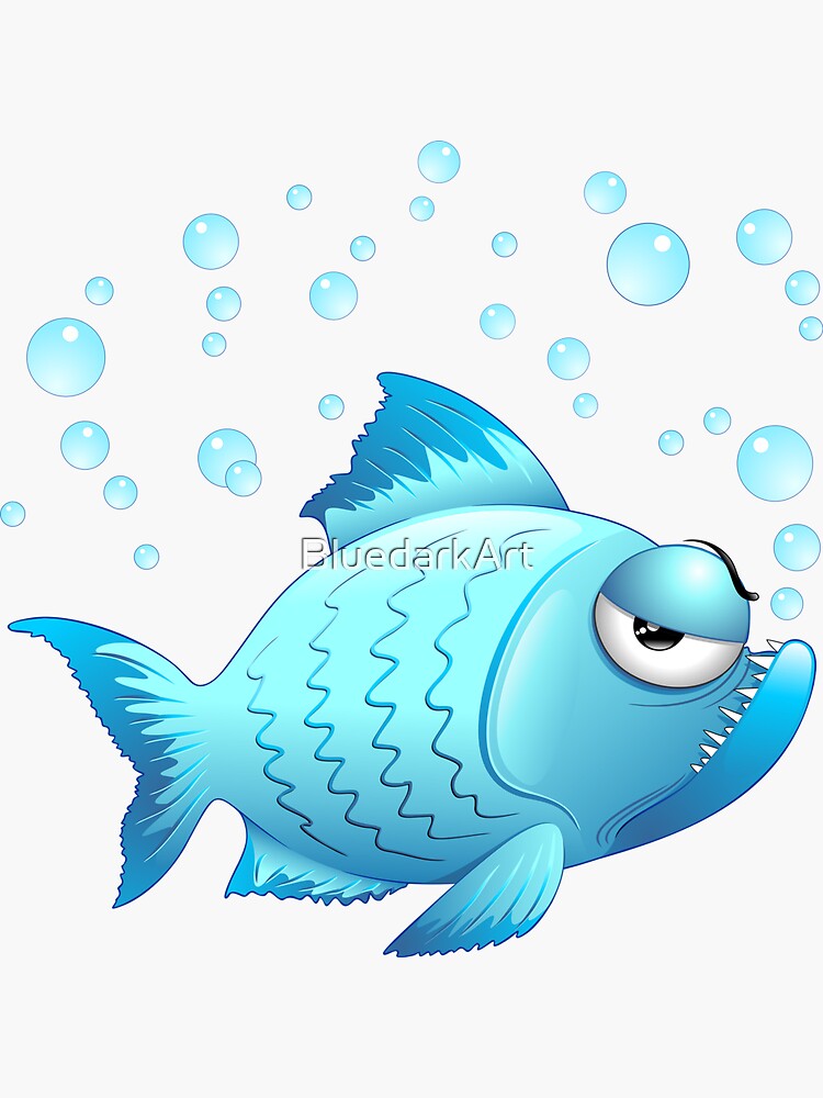 "Grumpy Fish Cartoon" Sticker by BluedarkArt | Redbubble