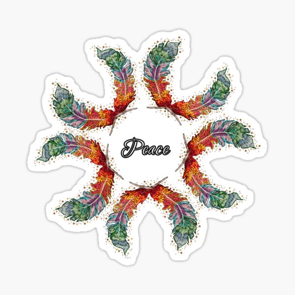 "Hand Embroidery Tribal Rainbow Feather - Peace " Sticker by shashira ...