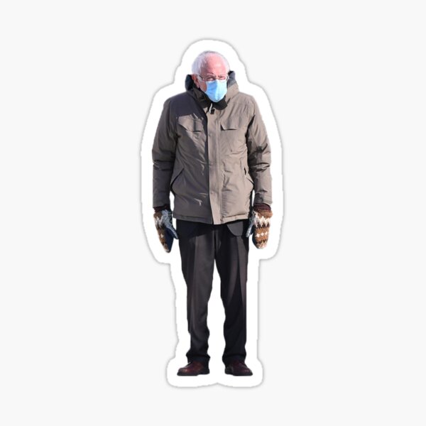"Bernie Sanders Standing Mittens Meme" Sticker by flyrocket | Redbubble