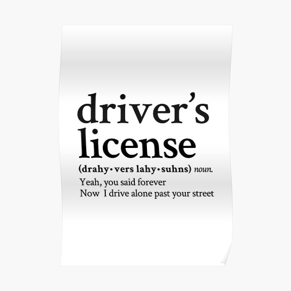 "Driver's License by Olivia Rodrigo Stick The Song" Poster by ...