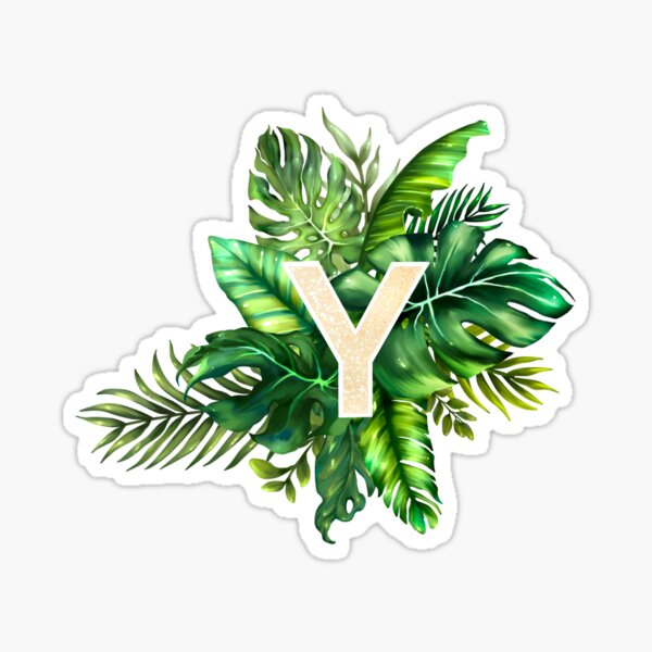 "Tropical Leaves With Gold Sparkle Letter Y" Sticker for Sale by ...