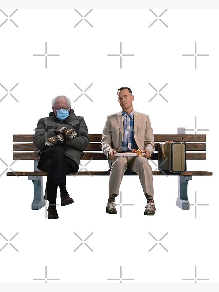 "Bernie Sanders Mittens Forrest Gump Bench" Art Print for Sale by ...