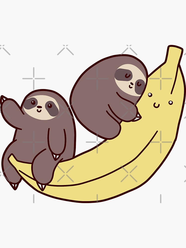 "Sloths and Giant Banana" Sticker for Sale by SaradaBoru | Redbubble