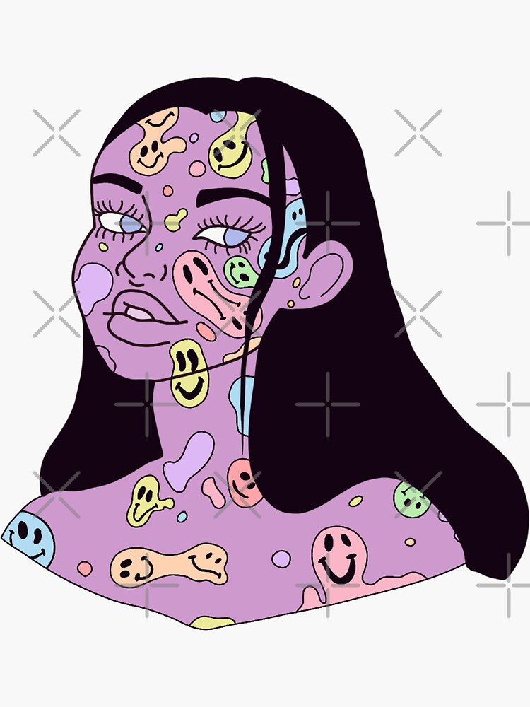 "indie smiley face girl sticker" Sticker for Sale by sabrina511 | Redbubble