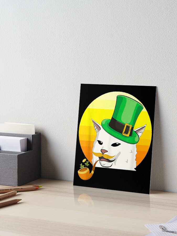 "Retro Leprechaun Smudge Cat Meme Shamrock St Patricks Day" Art Board ...