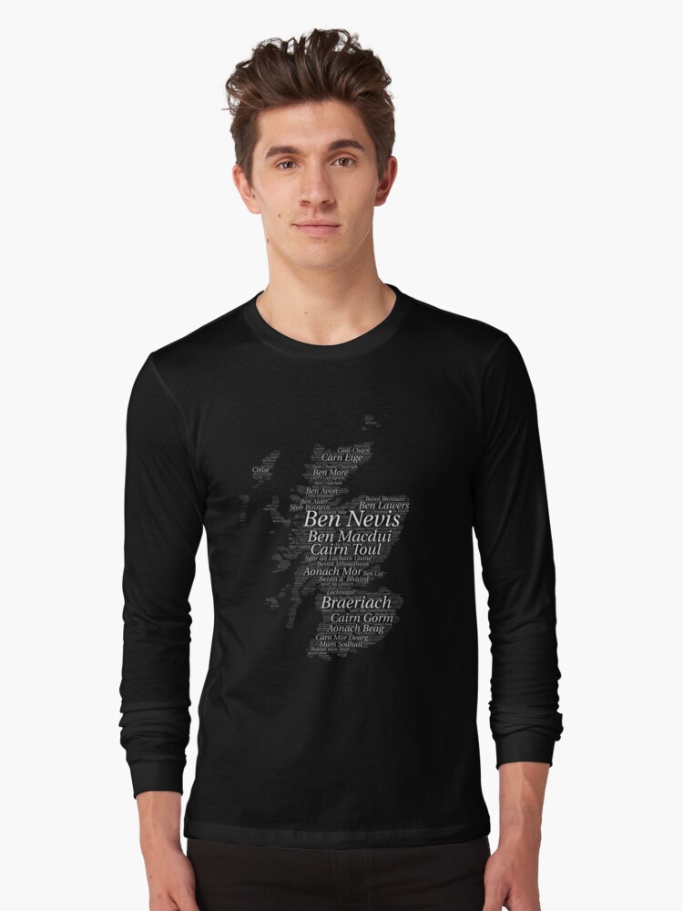 "Scottish Munro Bagging Munro Scotland Outline Wordart" Long Sleeve T ...