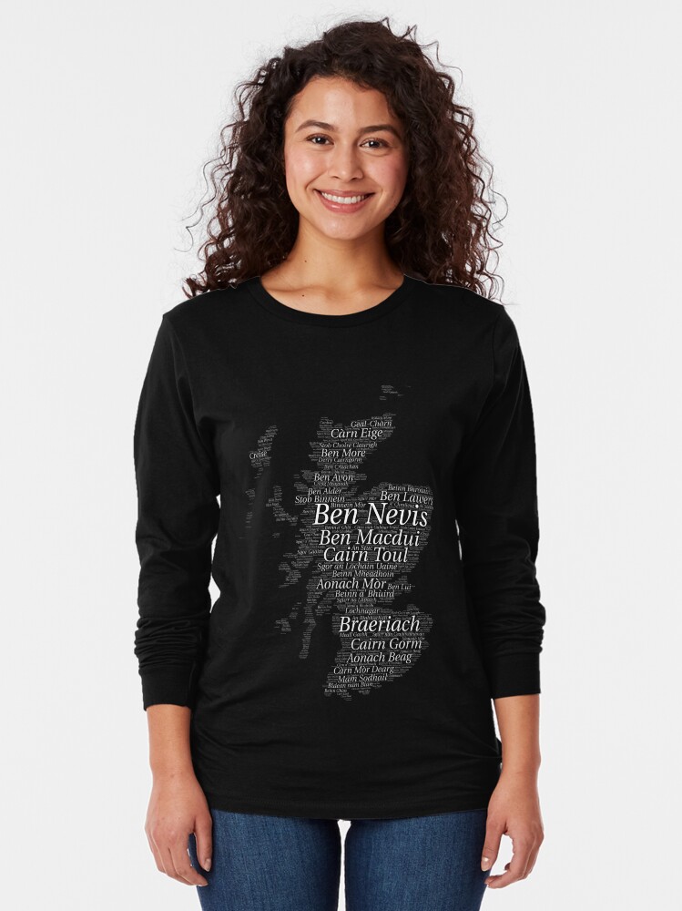 "Scottish Munro Bagging Munro Scotland Outline Wordart" Long Sleeve T ...