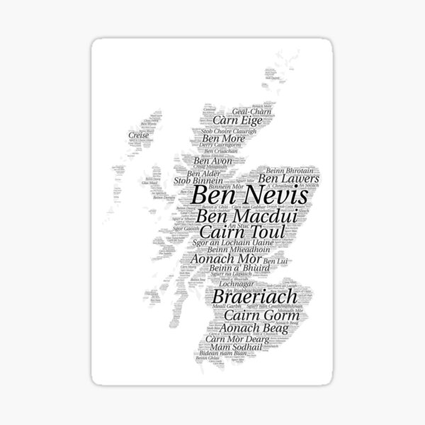 "Scottish Munro Bagging Munro Scotland Outline Wordart" Sticker for ...