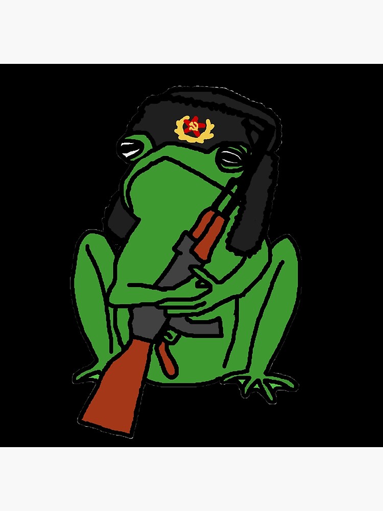 "Soviet frog with ushanka and AK-47 black background" Poster for Sale ...