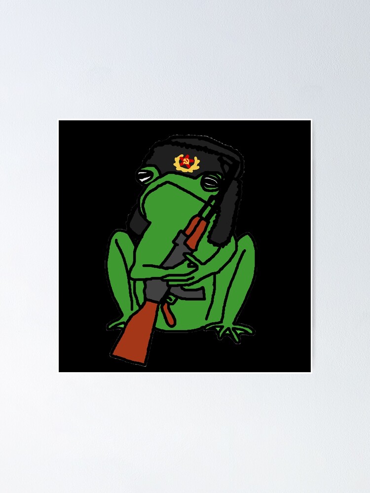 "Soviet frog with ushanka and AK-47 black background" Poster for Sale ...