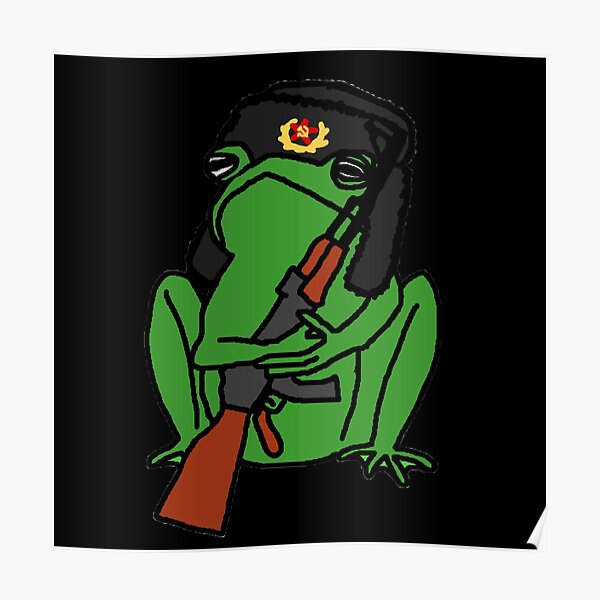 "Soviet frog with ushanka and AK-47 black background" Poster for Sale ...